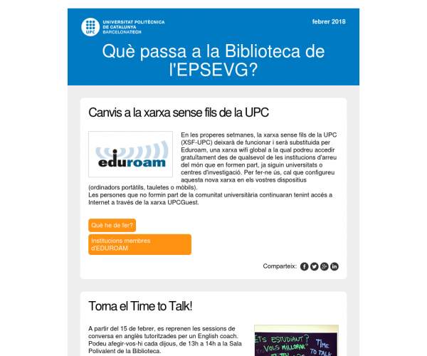 Què passa a la Biblioteca de l'EPSEVG?, febrer 2018